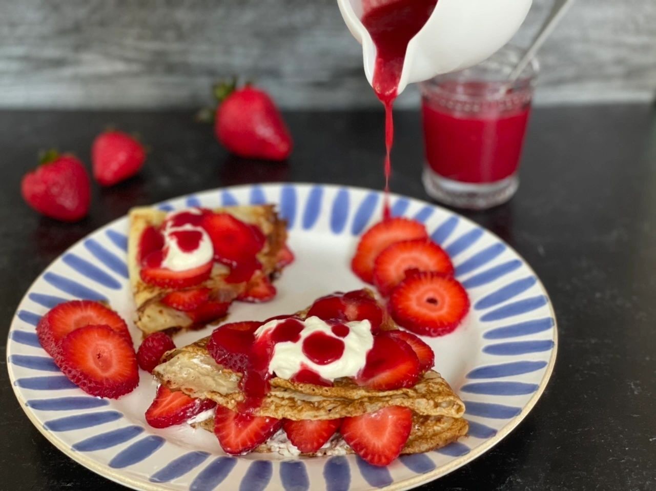 Strawberry Crêpes with Raspberry Coulis - Treks & Bites ®️